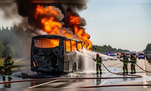 Bus Catches Fire: चलती बस में लगी आग, डीजल टैंक में हुआ ब्लास्ट, 44 ...
