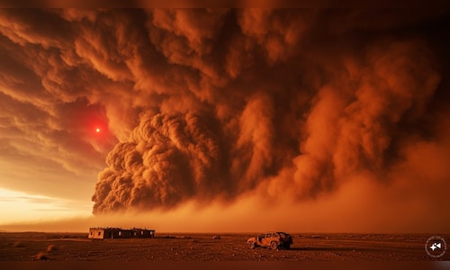 Massive Dust Storm: धूल से भरा हुआ तूफान आया, आसमान हुआ नारंगी! दिन में ...
