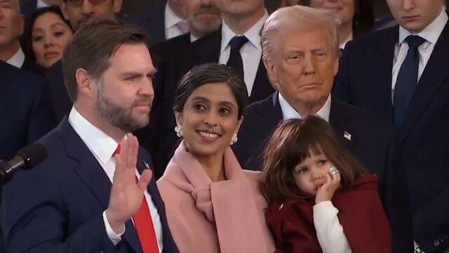 Watch: Usha Vance's heartfelt reaction to husband JD Vance taking oath ...