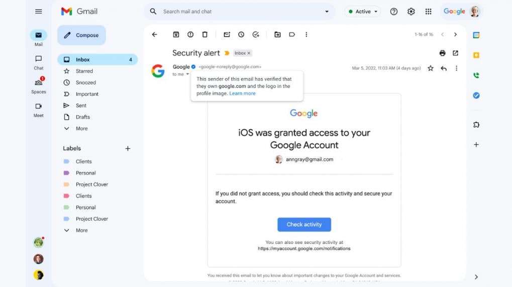 Google adds blue tick to Gmail for added sender verification