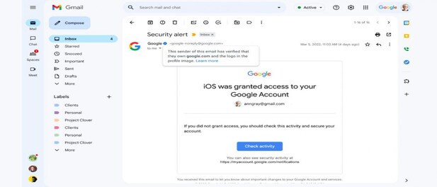 Google adds blue tick to Gmail for added sender verification