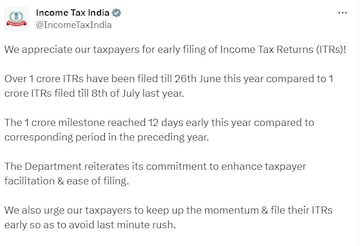 More than 1 crore ITRs filed till June 26: Income Tax department - CNBC ...