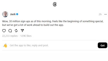 Mark Zuckerberg's Threads witnesses 30 million sign-ups on launch day - CNBC TV18