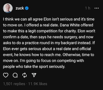 Elon Musk vs Mark Zuckerberg: 'Elon isn't serious, it's time to move on ...