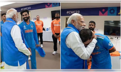 PM Narendra Modi visits Indian dressing room after World Cup final ...