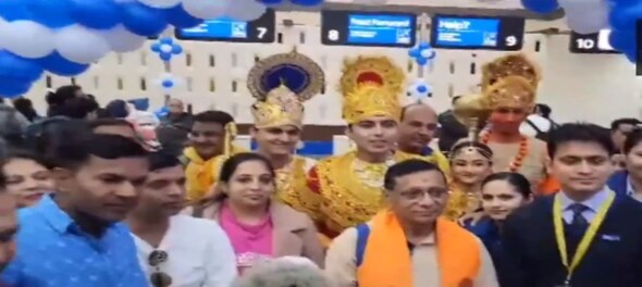 Watch: Passengers dressed as Lord Ram and Goddess Sita arrive at ...